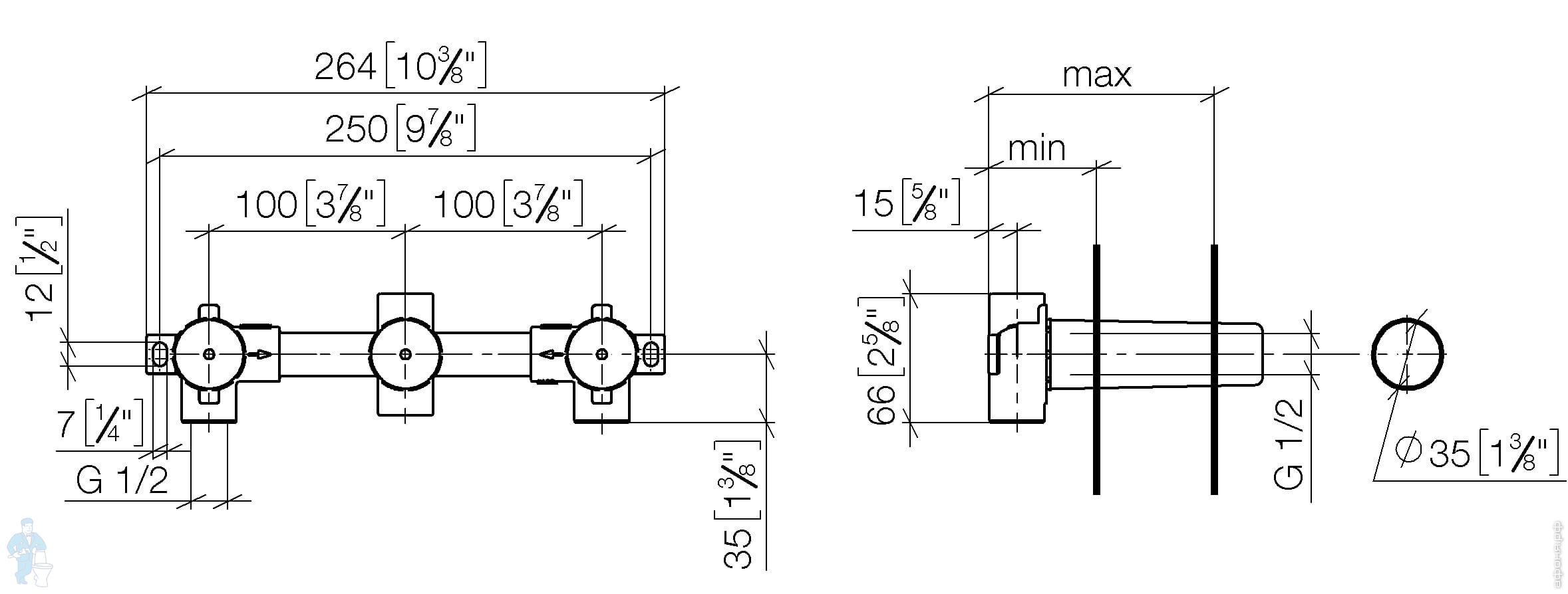Внутренняя часть встраиваемого смесителя для раковины Dornbracht ...