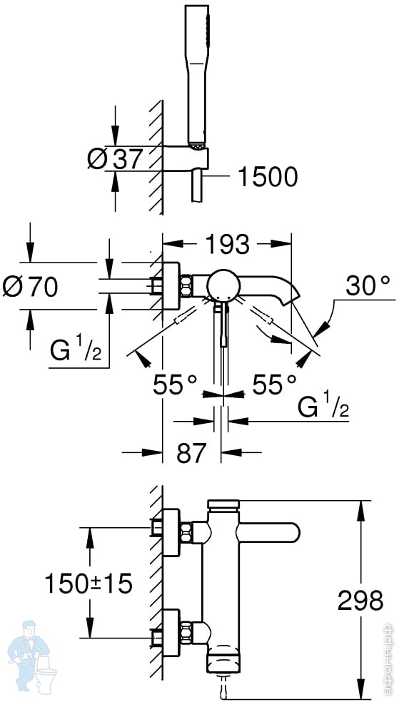 Смеситель Grohe Essence 33628001 для ванны, однорычажный с душевым ...