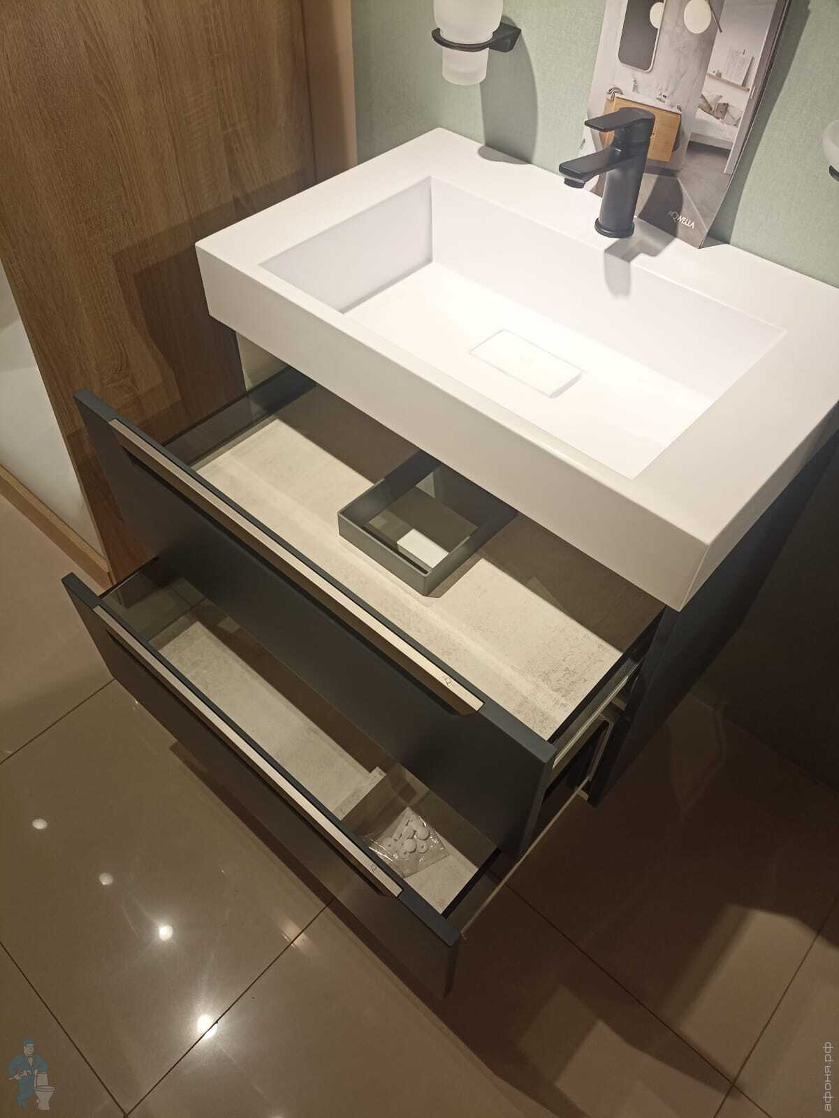 Уценка! Тумба с раковиной Aqwella Cube 70 700х610х450 подвесная, серый мат.CUB0107GR+Tol.07.04.D ...