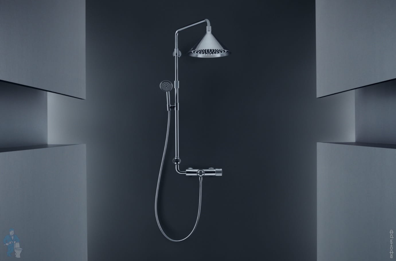 Душевая система Axor Front Showerpipe 26020000 термостат, верхний и ...