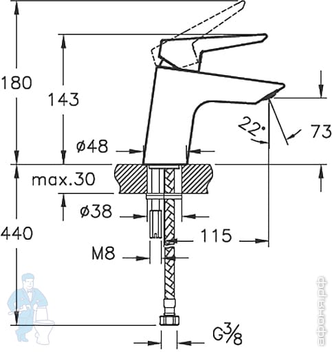 Смеситель для раковины Vitra Solid S однозахватный, низкий излив 73 мм, цвет: хром A42440EXP ...