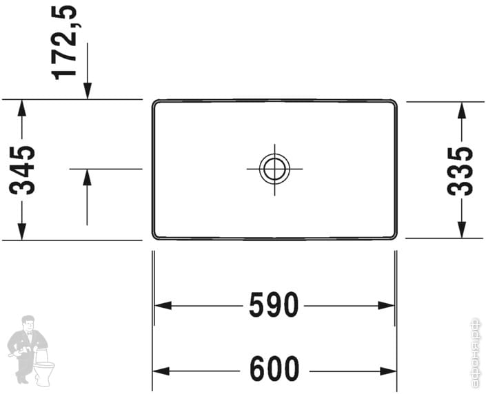 Раковина Duravit DuraSquare 600х345 шлифов., без площади под смеситель ...
