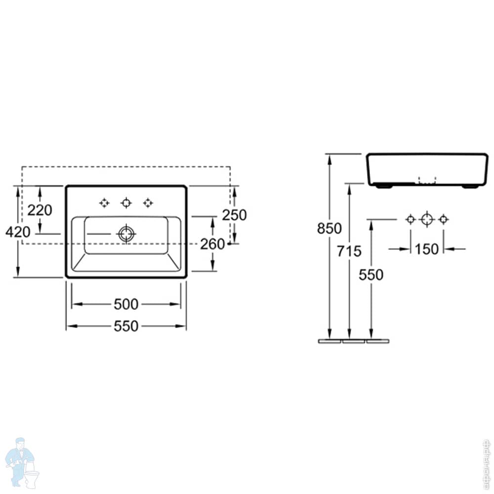 Раковина Villeroy & Boch Memento 41335501 (550х420) отв. под смеситель ...