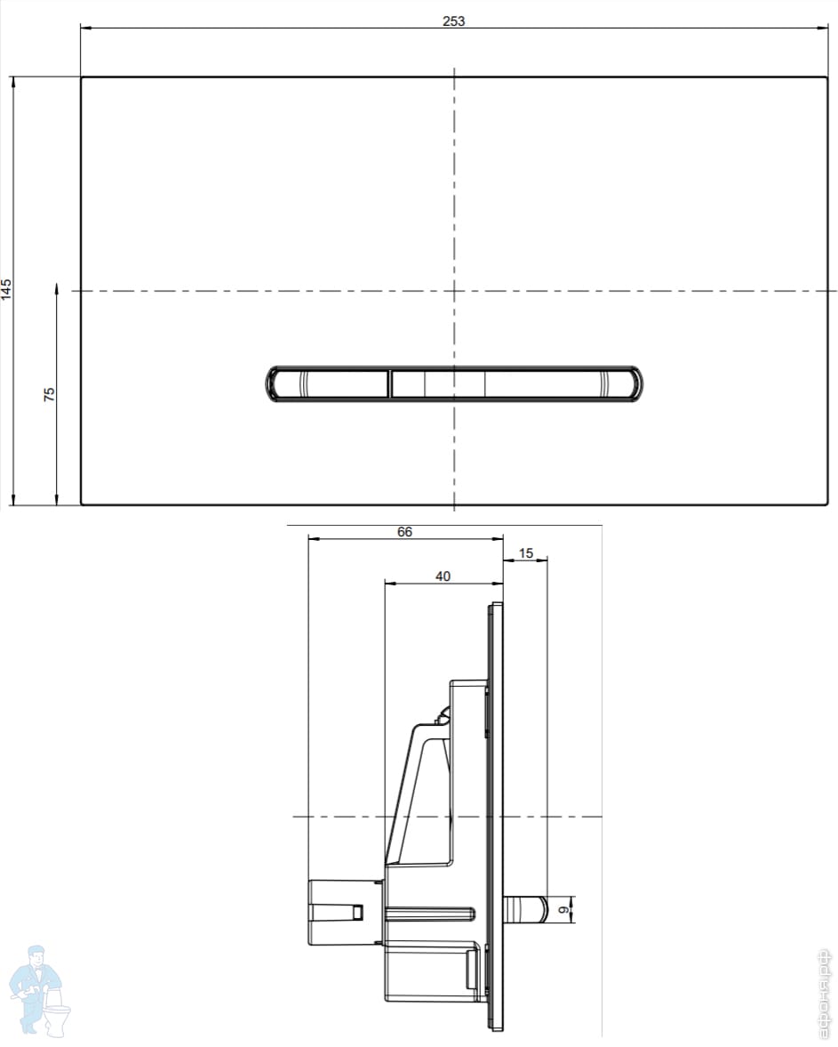 Клавиша смыва Villeroy&Boch ViConnect стекло, черный глянец/сталь ...