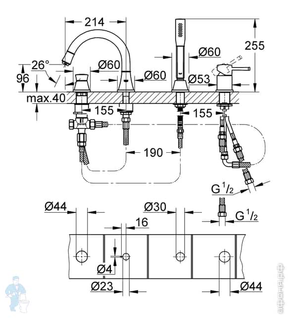 Смеситель Grohe Grandera 19936IG0 на борт ванны, на 4 отверстия, хром ...