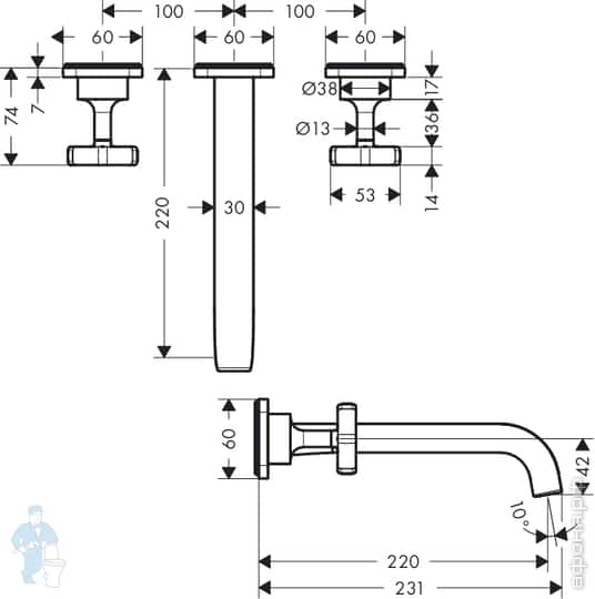 Смеситель Axor Citterio E 36107000 для умывальника, 220 мм ...