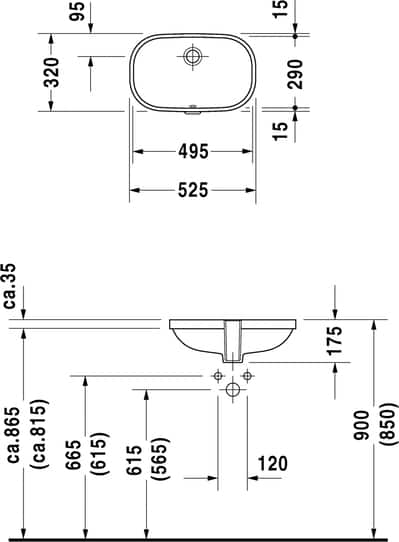 Умывальник встраиваемый снизу DURAVIT D-CODE 495х290х175 без площ.под ...